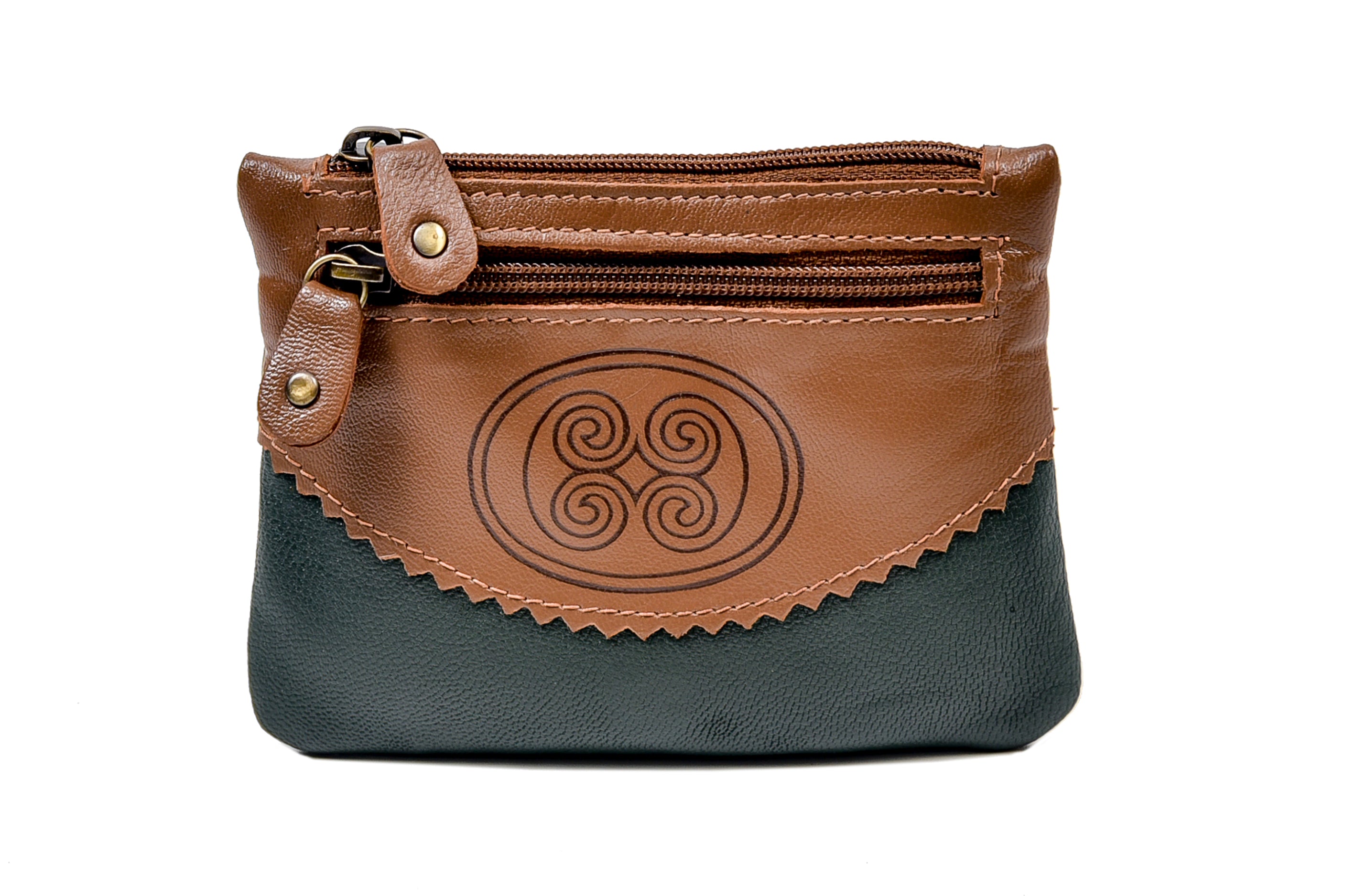 Three Zip Purse - Genuine Irish Soft Leather Purse, Celtic Spiral Desi ...